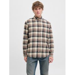 Jack & Jones Langarmhemd JACK & JONES "JJECLASSIC FLANNEL CHECK SHIRT LS SN", Herren, Gr. XXL, N-Gr, wei&szlig; (antique wei&szlig;), Web, Obermaterial: 100% Baumwolle, kariert, regular fit, Umschlagbund, Hemden Langarmhemd