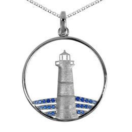 Kette mit Anh&auml;nger OSTSEE-SCHMUCK "- Leuchtturm 30 mm - Silber 925/000 - Zirkonia" Gr. 42, silber (silber 925, silberfarben, wei&szlig;), Schmuck_Sets, Damen, 42, Silber 925 (Sterlingsilber), Kette mit Anh&auml;nger