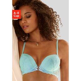 Push-up-BH Lascana, Damen, Gr. 80, Cup A, blau (aquablau), Microtouch, Obermaterial: 60% Polyamid, 35% Polyester, 5% Elasthan, BHs Push-up-BH, mit sexy B&auml;nderoptik vorn, Dessous