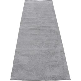 Hochflor-Teppich CarpetFine "Silky, auch als L&auml;ufer erh&auml;ltlich", grau (hellgrau), B:75cm H:20mm L:240cm, Mikropolyester, Teppiche, Hochflor-Teppich, Shaggy, Langflor, uni, besonders weich, Handarbeit