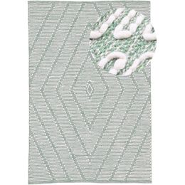 Teppich CarpetFine "Kelim Durry, auch als L&auml;ufer", gr&uuml;n, B:80cm H:5mm L:150cm, Baumwolle, Teppiche, Teppich, geometrisch, Hoch-Tief Effekt, handgewebt, reine Baumwolle, Fleckerl