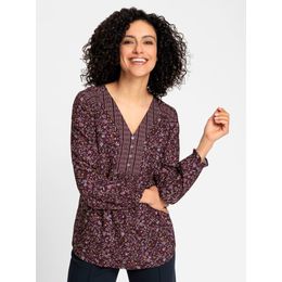 Longbluse Inspirationen, Damen, Gr. 48, bunt (burgund, mauve, bedruckt), 100% Viskose, gemustert, mehrfarbig, V-Ausschnitt, Blusen Longbluse