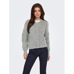 Jacqueline de Yong Strickjacke JDY "JDYLUMI LIFE L/S BUTTON CARDIGA KNT NOOS", Damen, Gr. S, grau (medium grau melange), Strick, Obermaterial: 52% Polyester, 41% Polyacryl, 4% Wolle, 3% Elasthan, unifarben, regular fit normal, Rundhals, Strickjacken Strickjacke