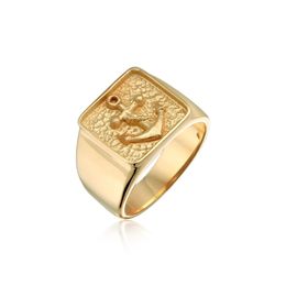 Siegelring Kuzzoi "Ring Herren Siegelring Anker Symbol Oxidiert 925 Silber" Gr. 64, gold, Fingerringe, Herren, 64, ohne Stein, Silber 925 (Sterlingsilber), 14mm, Siegelring