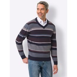 V-Ausschnitt-Pullover CLASSIC "Pullover", Herren, Gr. 46, lila (aubergine, marine, gemustert), 100% Polyacryl, gemustert, gestreift, mehrfarbig, Pullover V-Ausschnitt-Pullover