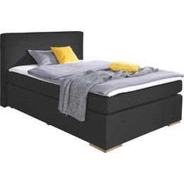 Boxspringbett Alina "Nikki", grau (anthrazit tra 10), B:153cm L:214cm, Feinstruktur TRA (100% Polyester), Komplettbetten, Boxspringbett, inklusive Matratze und Topper, F&uuml;&szlig;e Buche natur