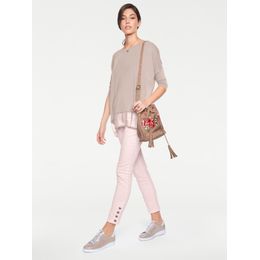Oversize-Shirt Heine "Oversized Shirt", Damen, Gr. 40/42, beige (puder), 95% Viskose, 5% Elasthan, Chiffon:100% Polyester, unifarben, Rundhals, Shirts Oversize-Shirt