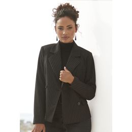 Kurzblazer Lascana, Damen, Gr. 38, schwarz (schwarz, braun gestreit), Web, Obermaterial: 70% Polyester, 28% Viskose, 2% Elasthan. Futter: 100% Polyester, gestreift, figurbetont h&uuml;ftlang, Blazer Kurzblazer, mit doppelreihigem Knopfverschluss, Damenblazer, sportlich-elegant