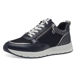 Keilsneaker Tamaris, Damen, Gr. 39, blau (nachtblau kombiniert), Lederimitat, Textil, Schuhe Keilsneaker, Freizeitschuh, Halbschuh, in schmaler Form, vegane Verarbeitung, Topseller