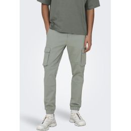 Only & Sons Cargohose ONLY & SONS "ONSCAM STAGE CARGO CUFF LIFE 6687 NOOS", Herren, Gr. 29, L&auml;nge 34, grau (wrought iron), Web, Obermaterial: 98% Baumwolle, 2% Elasthan, unifarben, slim fit normal, Hosen Cargohose