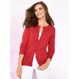 Strickjacke Classic Basics, Damen, Gr. 46, rot (korallenrot), 100% Baumwolle, unifarben, figurumspielend, Strickjacken Strickjacke