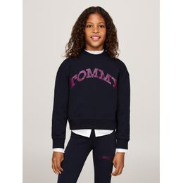 Sweatshirt Tommy Hilfiger "TOMMY DOT FOIL CN SWEATSHIRT", M&auml;dchen, Gr. 4 (104), blau (desert sky), Sweatware, Obermaterial: 70% Baumwolle, 30% Polyester, unifarben, bequem, Rundhals, Rippb&uuml;ndchen, Sweatshirts Sweatshirt, mit Logo-Foliendruck