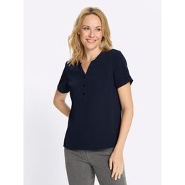 Schlupfbluse Classic Basics, Damen, Gr. 56, marine, 100% Polyester, unifarben, Rundhals, Blusen Schlupfbluse
