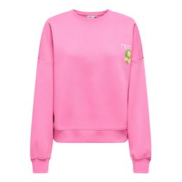 Sweatshirt Only "ONLLINY L/S O-NECK PRINT CS SWT", Damen, Gr. XL, wild orchid print:fresh lemon, Sweatware, Obermaterial: 60% Baumwolle, 40% Polyester, bedruckt, normal, Rundhals, Rippb&uuml;ndchen, Sweatshirts Sweatshirt, mit Print auf Vorder- und R&uuml;ckseite