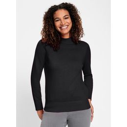 Stehkragenpullover Casual Looks "Pullover", Damen, Gr. 42, schwarz, 100% Baumwolle, unifarben, Pullover Stehkragenpullover