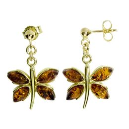 Paar Ohrh&auml;nger OSTSEE-SCHMUCK "- Schmetterling - Gold 333/000 - Bernstein" Gr. 27, gold 333, goldfarben, gelb, Ohrringe, Damen, Gelbgold 333, Paar Ohrh&auml;nger