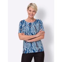 Rundhalsshirt Classic Basics "Rundhals-Shirt", Damen, Gr. 54, blau (hellblau, royalblau, bedruckt), 100% Baumwolle, gemustert, mehrfarbig, Rundhals, Shirts Rundhalsshirt
