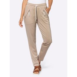 Schlupfhose Casual Looks, Damen, Gr. 50, Normalgr&ouml;&szlig;en, beige, 76% Polyester, 20% Viskose, 4% Elasthan, unifarben, lang, Hosen Schlupfhose