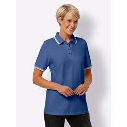 Poloshirt Classic Basics "Poloshirt", Damen, Gr. 44, blau (jeansblau), 95% Baumwolle, 5% Elasthan, gemustert, gestreift, Shirts Poloshirt