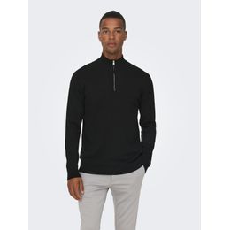 Only & Sons Strickpullover ONLY & SONS "ONSWYLER LIFE REG 14 HALF ZIP KNIT NOOS", Herren, Gr. XXL, schwarz, Strick, Obermaterial: 78% Viskose, 22% Polyester, unifarben, Basic, regular fit normal, ohne Ausschnitt, Rippb&uuml;ndchen, Pullover Strickpullover