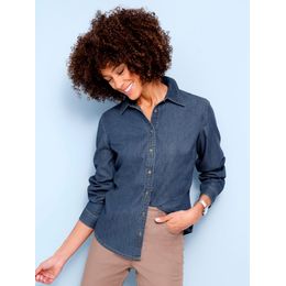 Jeansbluse Classic Basics, Damen, Gr. 46, blau (blau, stone, washed), 100% Baumwolle, unifarben, Blusen Jeansbluse