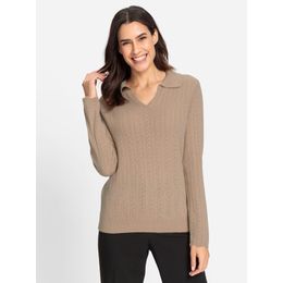 Polokragenpullover Inspirationen "Polopullover", Damen, Gr. 40, beige, 45% Viskose, 37% Wolle, 15% Polyamid, 3% Kaschmir, unifarben, Pullover Polokragenpullover