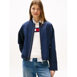 Bomberjacke Tommy Hilfiger "COTTON NYLON REG BOMBER", Damen, Gr. L (40), blau (schwarz night navy), Web, Obermaterial: 64% Baumwolle, 36% Polyamid, unifarben, regular fit, hoch geschlossener Ausschnitt, Jacken Bomberjacke