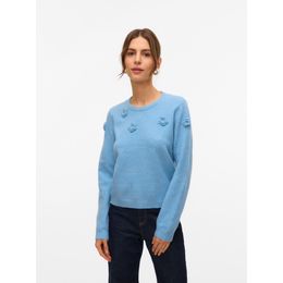 V&eacute;ro Moda Rundhalspullover VERO MODA "VMROSE LS O-NECK PULLOVER BOO", Damen, Gr. S, glacier lake detail:melange, Strick, Obermaterial: 97% Polyester, 3% Elasthan, meliert, regular fit, Rundhals, Rippstrickb&uuml;ndchen, Pullover Rundhalspullover