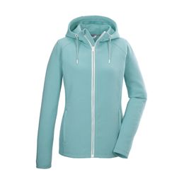 Strickjacke Killtec "KOS 33 WMN FLX JCKT", Damen, Gr. 48, blau (aquablau), Oberstoff: 83% Polyester, 15% Viskose, 2% Elasthan, Futter: 98% Polyester, 2% Elasthan, Strickjacken Strickjacke, Damen Powerstretchjacke mit Kapuze, Taschen, Kinnschutz