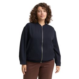 Blouson Tom Tailor PLUS, Damen, Gr. 48, lunar eclipse, Web, Obermaterial: 95% Polyester, 5% Elasthan. Futter: 100% Polyester, unifarben, l&auml;ssig geschnitten h&uuml;ftlang, tiefer V-Ausschnitt, Jacken Blouson, mit Rei&szlig;verschluss