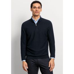 Troyer OLYMP "OLYMP Strick Casual", Herren, Gr. S, blau (marine), Strick, Obermaterial: 100% Baumwolle, regular fit, Rippb&uuml;ndchen, Pullover Troyer, mit modischer Struktur