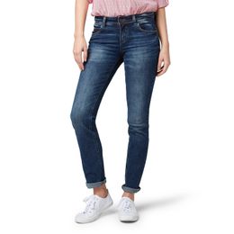 Straight-Jeans Tom Tailor "Alexa - Straight", Damen, Gr. 27, L&auml;nge 30, blau (mid stone wash), Denim/Jeans, Obermaterial: 98% Baumwolle, 2% Elasthan, unifarben, gerade lang, Jeans Straight-Jeans, in 5-Pocket-Form, Topseller