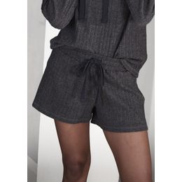 Shorts Lascana, Damen, Gr. 44/46, N-Gr, grau (anthrazit, meliert), Rippware, Obermaterial: 56% Polyester, 41% Viskose, 3% Elasthan, meliert, unifarben, Basic, Basic kurz, Hosen Shorts, Lounge-/ Strickshorts meliert mit Bindeband, Loungewear