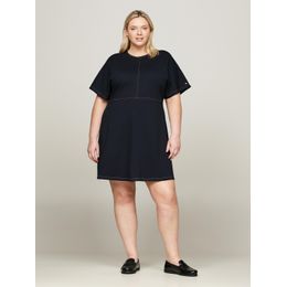 Blusenkleid Tommy Hilfiger Curve "CRV GLOBAL STP STITCH F&F DRS SS", Damen, Gr. 48, N-Gr, blau (dunkelblau), Web, Obermaterial: 50% Baumwolle, 46% Modal, 4% Elasthan, unifarben, Kleider Blusenkleid, Gro&szlig;e Gr&ouml;&szlig;en