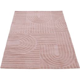Teppich CarpetFine "Holly 4 - Soft Touch Microfaser Teppich", rosa, B:240cm H:12mm L:340cm, Polyester, Teppiche, Teppich, Boho Scandi, weiche dichte getuftete Hoch-Tief-Struktur, Wohnzimmer