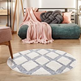 Hochflor-Teppich Carpet City "Focus 4497", grau, H:20mm &Oslash;:160cm, Polypropylen, Teppiche, Hochflor-Teppich, Boho-Teppich, Hochtief-Muster/ 3D-Effekt, f&uuml;r Wohnzimmer, Schlafzimmer