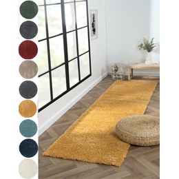 Hochflor-L&auml;ufer "My Shaggy", gold (goldgelb), B:80cm H:37mm L:200cm, Polypropylen (PP), MyFlair M&Ouml;BEL & ACCESSOIRES, Teppiche, Hochflor-L&auml;ufer, Shaggy, Uni Farben, leicht gl&auml;nzend, Microfaser, extra flauschig