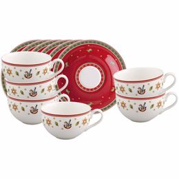Villeroy & Boch Tasse VILLEROY & BOCH "Kaffeetassen mit Untertassen Toy's Delight 170 ml 12er Set rot", rot, B:16,7cm H:8cm &Oslash;:16,7cm, Porzellan, Trinkgef&auml;&szlig;e, Tasse, Mikrowellengeeignet