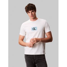 T-Shirt Calvin Klein "SS 30s E SPRTSWR 3 G", Herren, Gr. S, grau (chalk), Single Jersey, Obermaterial: 100% Baumwolle, unifarben, regular fit h&uuml;ftlang, Rundhals, Shirts T-Shirt, mit Logo-Print