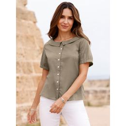 Kurzarmbluse Classic Basics, Damen, Gr. 42, gr&uuml;n (khaki), 100% Baumwolle, Rundhals, Blusen Kurzarmbluse