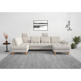 Sit & More Wohnlandschaft SIT & MORE "Westham U-Form", beige (creme), B:338cm H:88cm T:172cm, 90% Polyester 10%Polyamid, Sofas, Wohnlandschaft, wahlweise mit Bettfunktion, Bettkasten, Sitztiefenverstellung