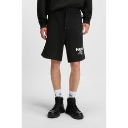 Sweatshorts HUGO BLUE "Nomario", Damen, Gr. M, N-Gr, schwarz (schwarz005), Sweatware, Obermaterial: 100% Baumwolle, unifarben, regular fit kniefrei, Hosen Sweatshorts, mit gro&szlig;em Druck