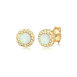 Paar Ohrstecker Elli "Ohrringe Geo Kreis Vintage Opal Bl&uuml;te 925 Sterling Silber", gold, Ohrringe, Damen, mit Stein, Silber 925 (Sterlingsilber), Paar Ohrstecker