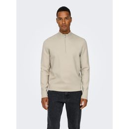 Only & Sons Troyer ONLY & SONS "ONSCOOPER REG 12 HALF ZIP HIGH NECK KNIT", Herren, Gr. L, beige (silber lining), Strick, Obermaterial: 52% Viskose, 28% Polyester, 20% Nylon, unifarben, normal normal, Rundhals, gerader Abschluss, Pullover Troyer