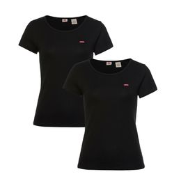 Levi's T-Shirt LEVI'S "Mini-Logo", Damen, Gr. XS, schwarz, Jersey, Obermaterial: 100% Baumwolle, Basic, figurbetont normal, Rundhals, abgesteppt, Shirts T-Shirt, mit kleiner Markenlogo-Stickerei auf der Brust