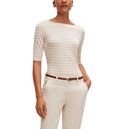 Kurzarmshirt comma, Damen, Gr. 40, beige (beige wei&szlig;), Jersey, Obermaterial: 100% Baumwolle, gestreift, slim fit normal, eckiger Ausschnitt, Shirts Kurzarmshirt, mit Streifen und slim fit