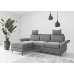 Ecksofa Home Affaire "Rochelle", grau, B:251cm H:93cm T:164cm, 100% Polyester, Sofas, Ecksofa, wahlweise mit Bettfunktion, Bettkasten und Armteilverstellung