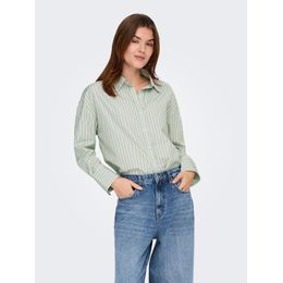 Hemdbluse Only "ONLOREGON ALVA LS REG SHIRT NOOS WVN", Damen, Gr. S, celadon gr&uuml;n stripes:douglas fir, Web, Obermaterial: 65% Polyester, 35% Baumwolle, gestreift, regular fit h&uuml;ftbedeckend, Blusen Hemdbluse, Materialmix, regular fit