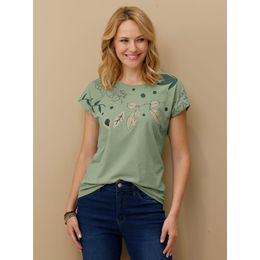 Rundhalsshirt Classic Basics "Rundhals-Shirt", Damen, Gr. 46, eucalyptus, moos, bedruckt, 100% Baumwolle, gebl&uuml;mt, gemustert, mehrfarbig, Rundhals, Shirts Rundhalsshirt