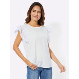 Blusentop Classic Basics, Damen, Gr. 50, beige (ecru), 100% Baumwolle, Spitze:100% Baumwolle, unifarben, Rundhals, Blusen Blusentop